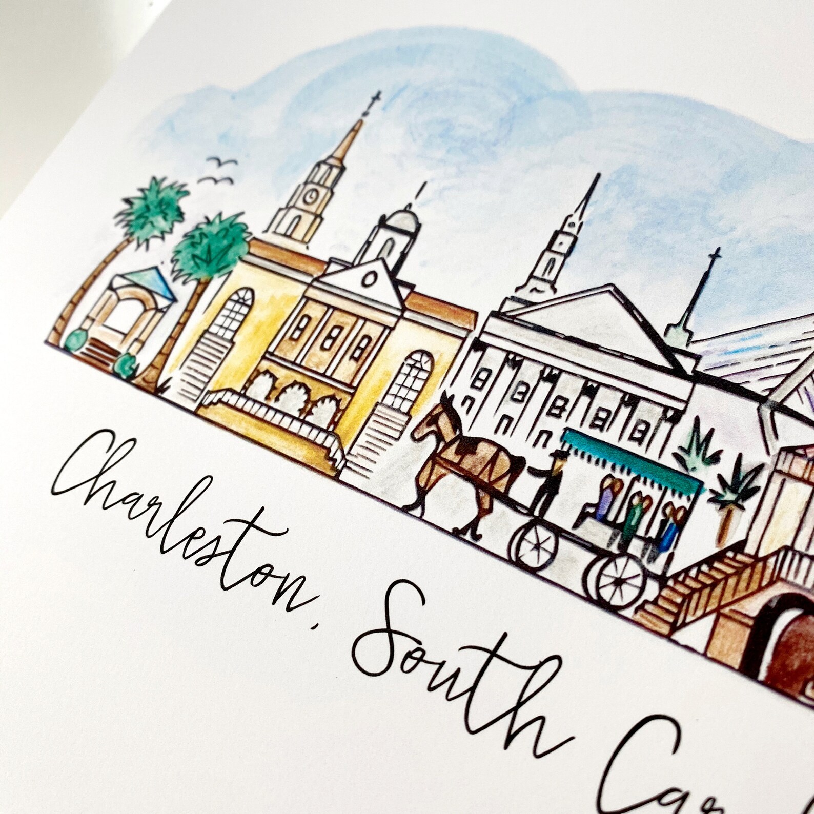 Charleston, South Carolina Skyline Art Print: Hand-drawn Art Prints - Etsy