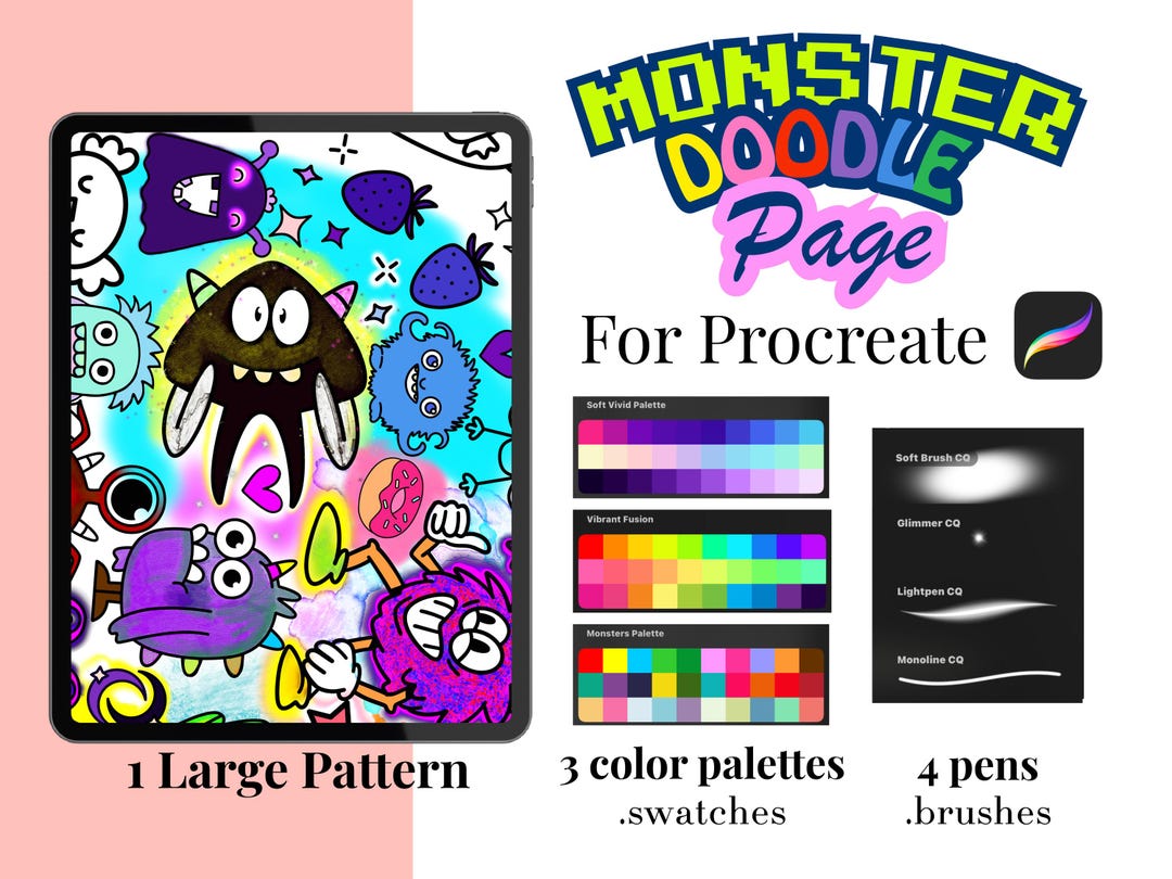 Monster Doodle Coloring Page | Procreate Brushes & Palettes (digital ...