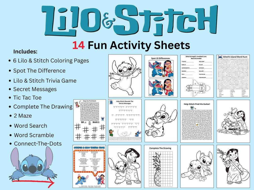 Lilo and Stitch Activity Pages | 14 Printable PDF Sheets | Coloring ...