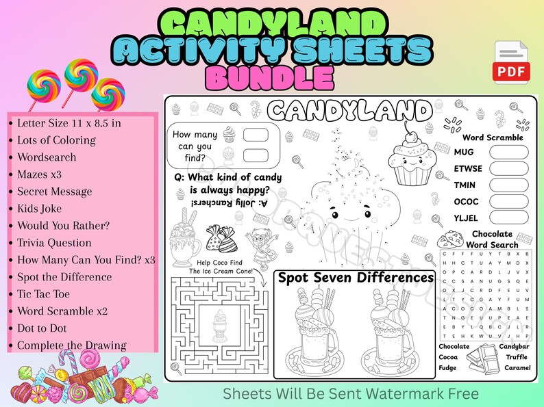Candyland Activity Sheets: Kids Printable Games & Coloring (PDF ...