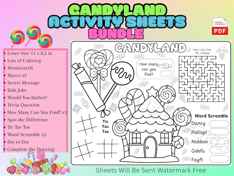 Candyland Activity Sheets: Kids Printable Games & Coloring (PDF ...
