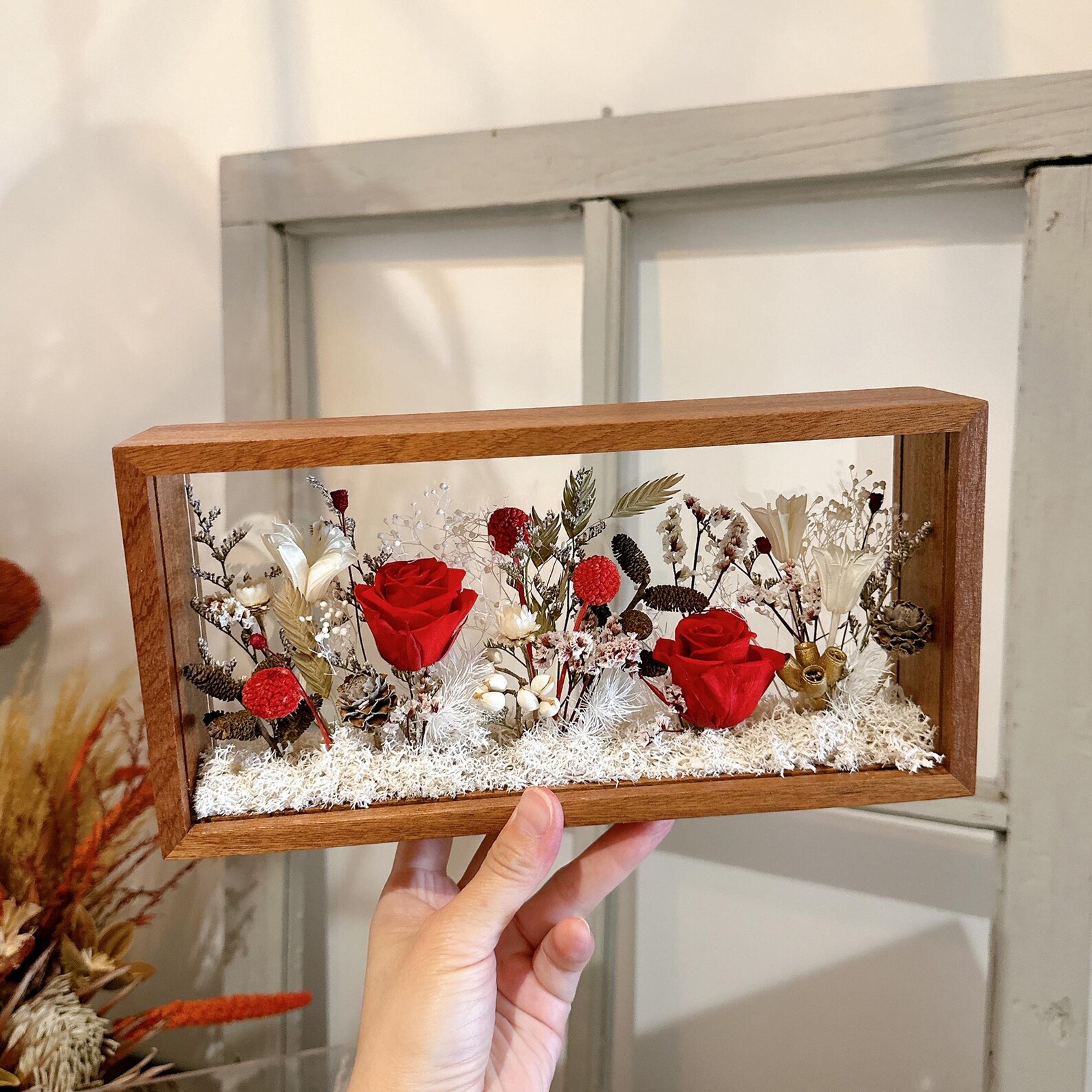 Dried Flowers Frame, Preserved Flower Art in Wooden Frame, Valentine's ...