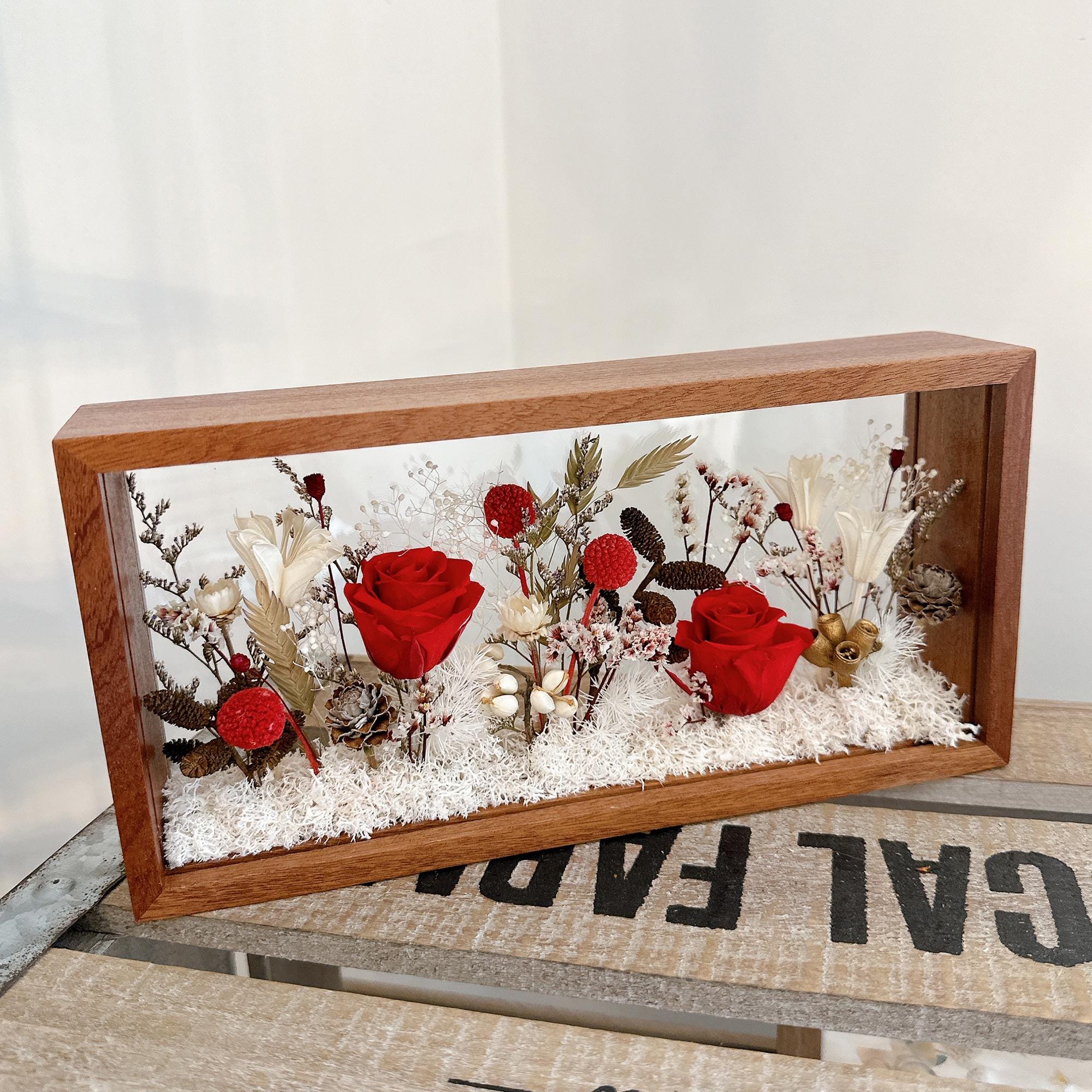 Dried Flowers Frame, Preserved Flower Art in Wooden Frame, Valentine's ...