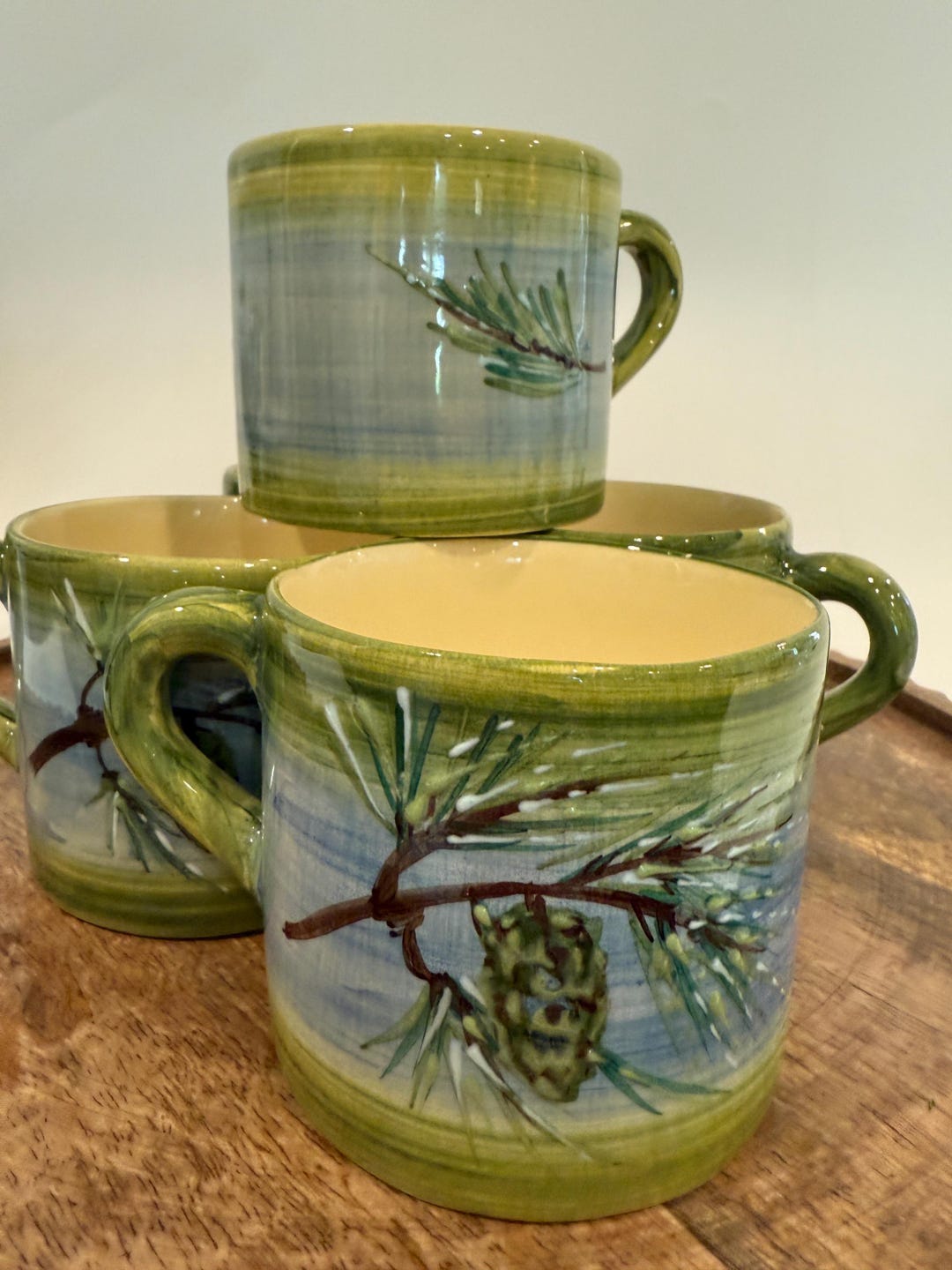 Vintage French Studio Pottery Bowl and Cup Set, Pine Cone Design - Etsy