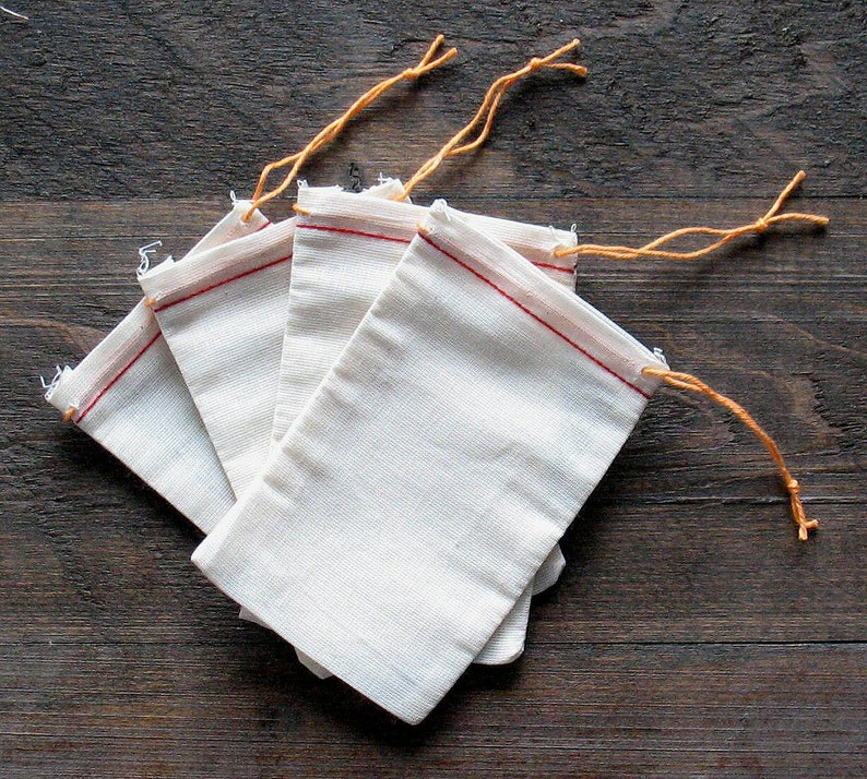 100 3x5 Inch Cotton Muslin Red Hem and Orange Drawstring Bags | Etsy