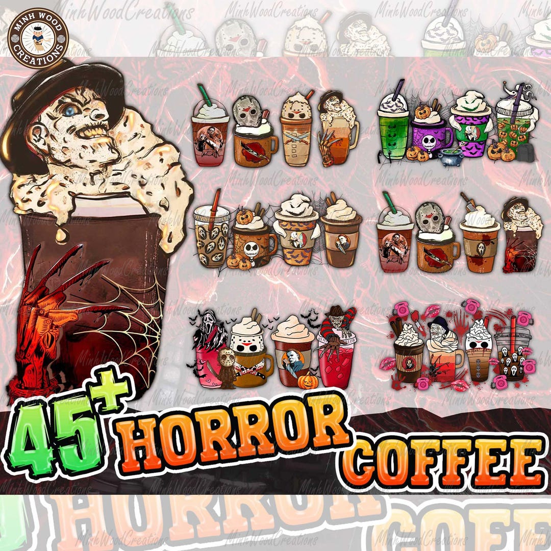 45 Horror Killers Coffee Png Bundle, Scary Movie Series Hand Drawn ...