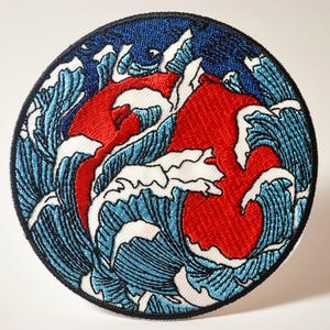 Red Sun Rising Iron on Patch, Rising Sun Sew on Patch, Big Wave Patch ...