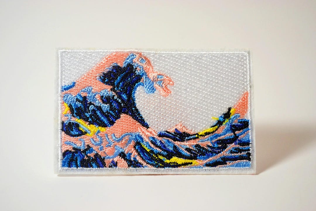 Great Wave Embroidered Iron on Pastel Patch, Sew on Pastel Wave ...