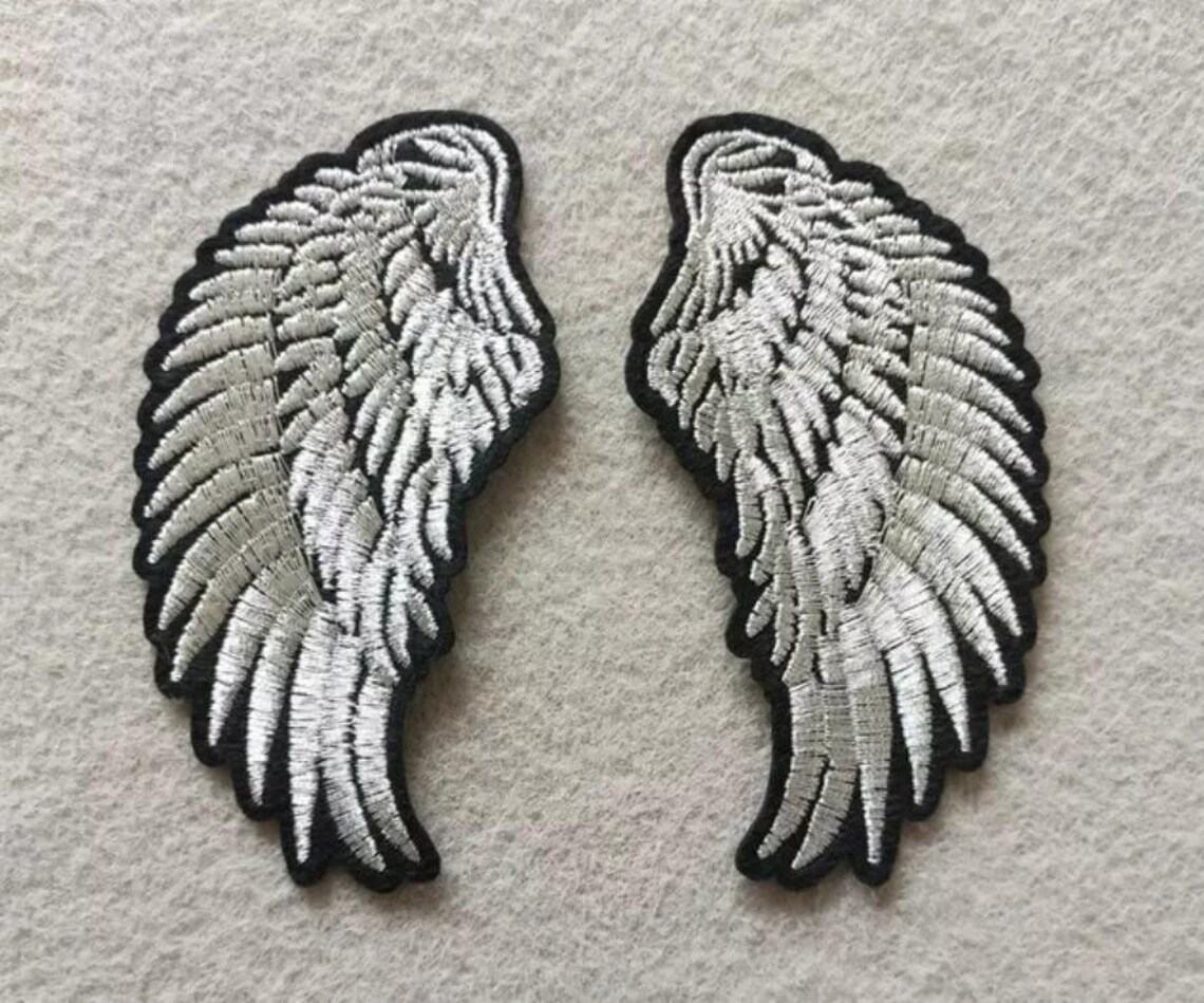 Angel Wings Sew on Patch, Embroidered Iron on Silver Wings Patch for ...