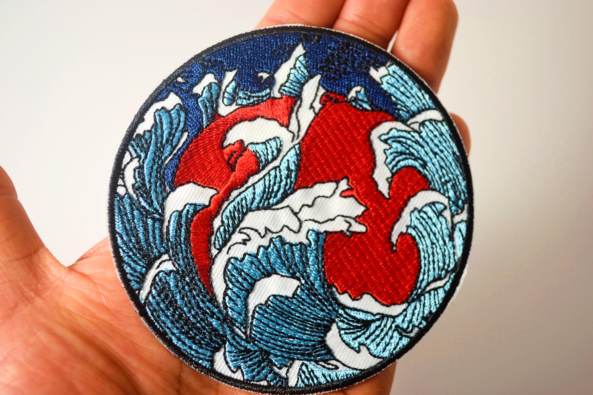 Red Sun Rising Iron on Patch, Rising Sun Sew on Patch, Big Wave Patch ...