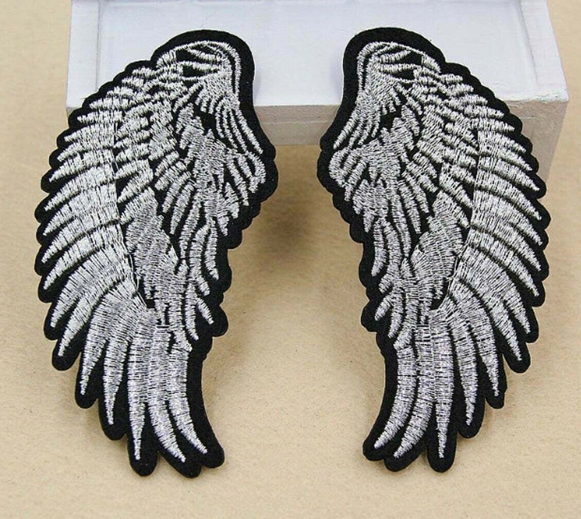 Angel Wings Sew on Patch, Embroidered Iron on Silver Wings Patch for ...