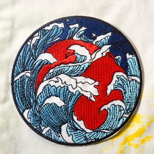 Red Sun Rising Iron on Patch, Rising Sun Sew on Patch, Big Wave Patch ...