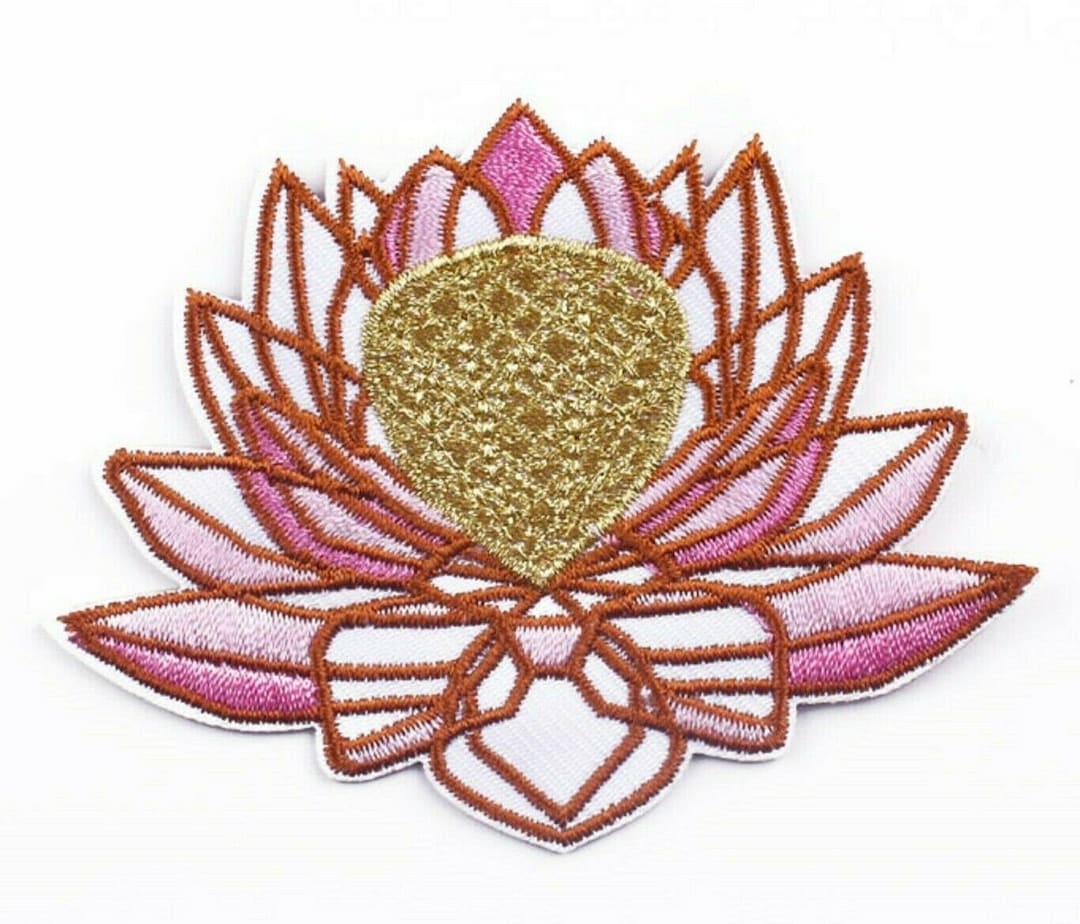 Pink Lotus Flower Iron on Patch, Embroidered Beautiful Lotus Flower Sew ...
