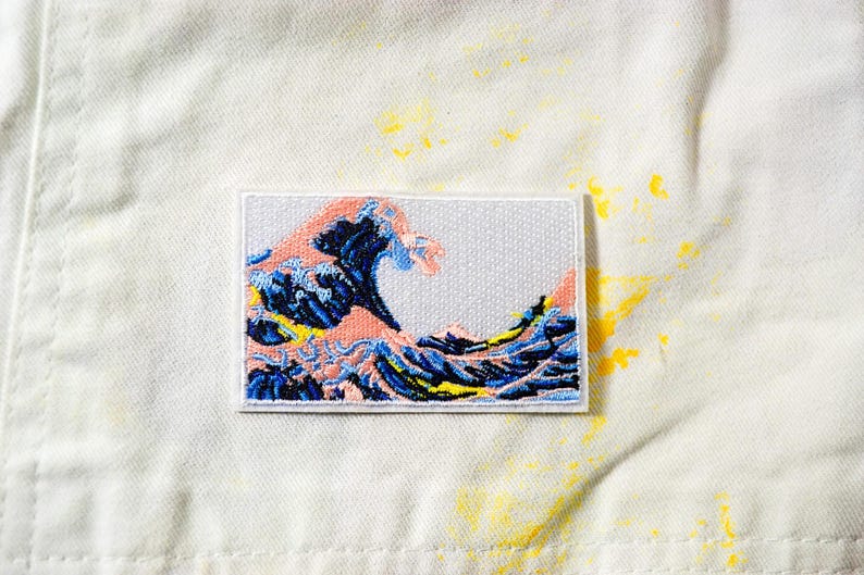 Great Wave Embroidered Iron on Pastel Patch, Sew on Pastel Wave ...