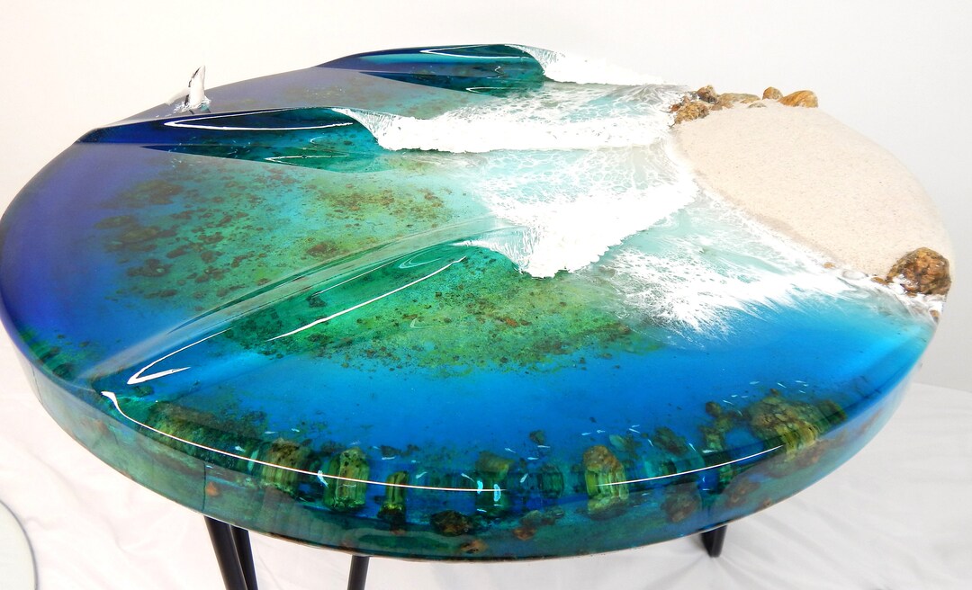 Coffee Table, Resin Coffee Table, Coffee Table Art, Surfing Art, Ocean ...