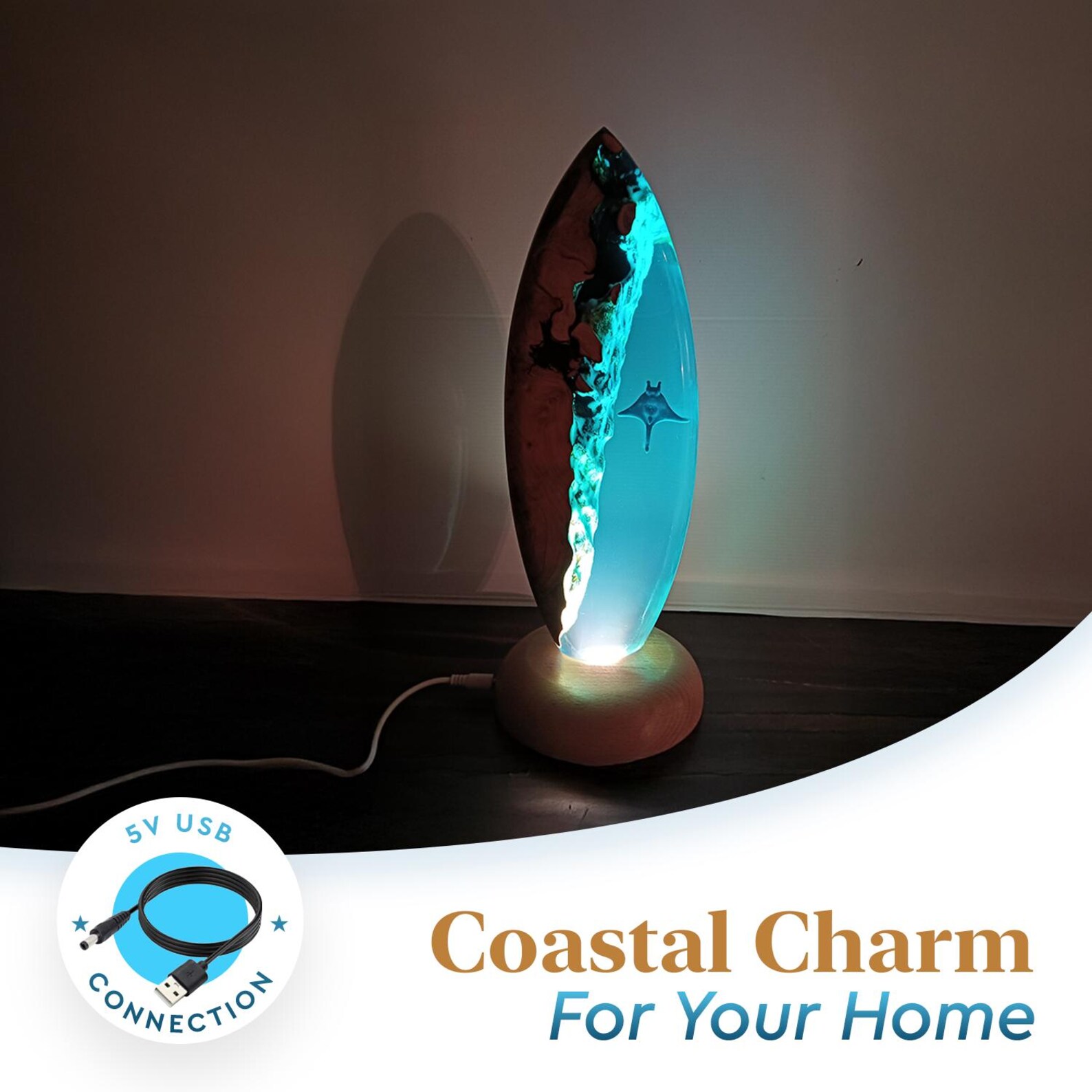 Resin Lamp, Surfboard Art, Surfboard Resin Lamp, Ocean Resin Lamp ...
