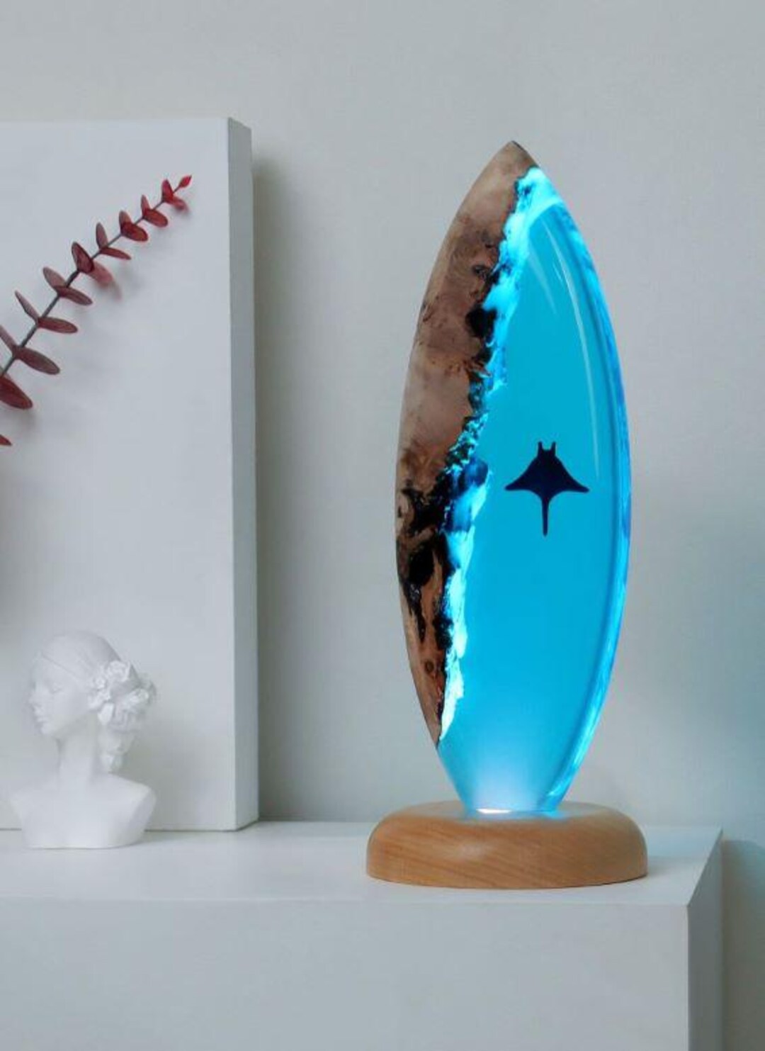 Surfboard Resin Lamp, Wood Beach House Night Light, Surfing Gift - Etsy