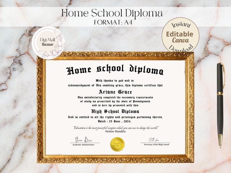 Homeschool Diploma With Gold Seal Homeschool Diploma Template for ...