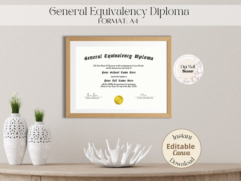 Plantilla de diploma de equivalencia de escuela secundaria Réplica del diploma con certificado ...