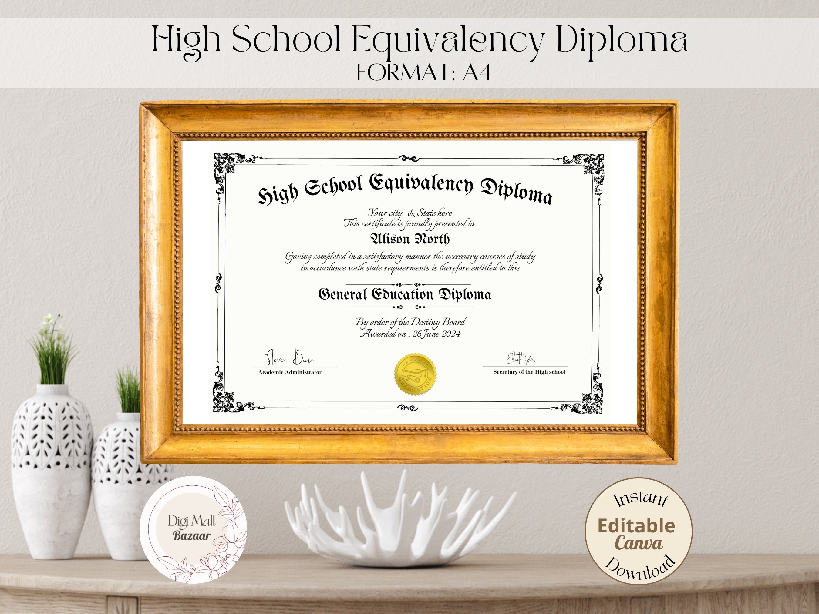 Secondary Equivalency Diploma Diploma With Gold Seal Certificate of ...