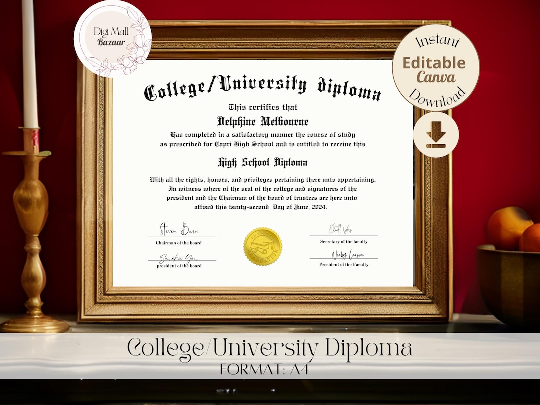University Diploma Template Diploma With Gold Seal University ...