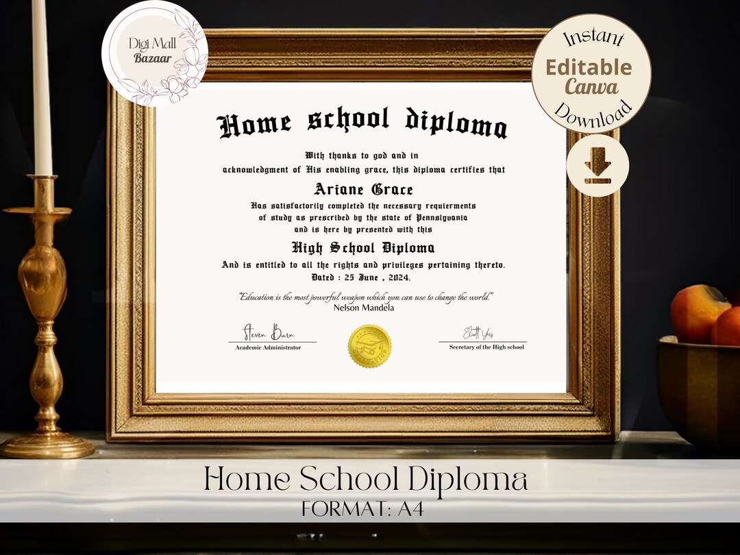 Homeschool Diploma With Gold Seal Homeschool Diploma Template for ...