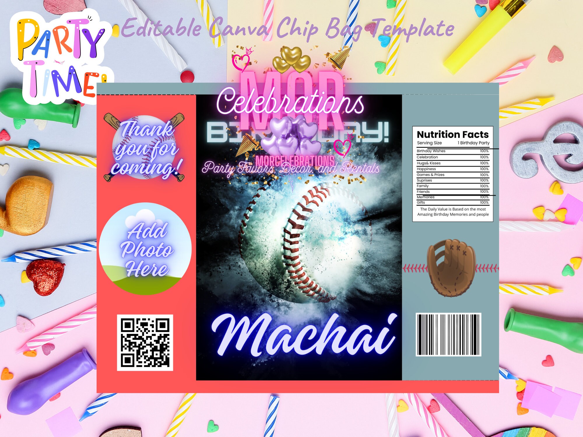 Editable Canva Baseball Chip Bag Temple - Etsy