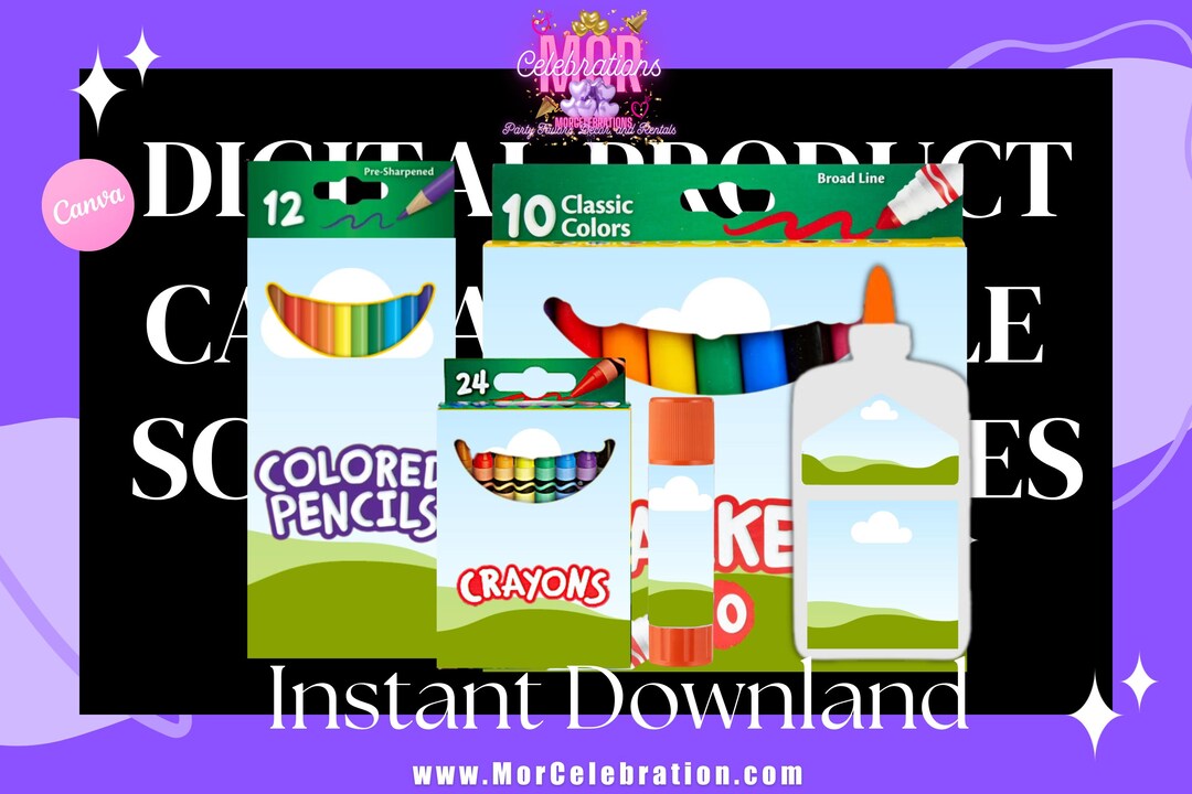 School Supplies Template, Drag and Drop, Canva, Crayola Template, Back ...