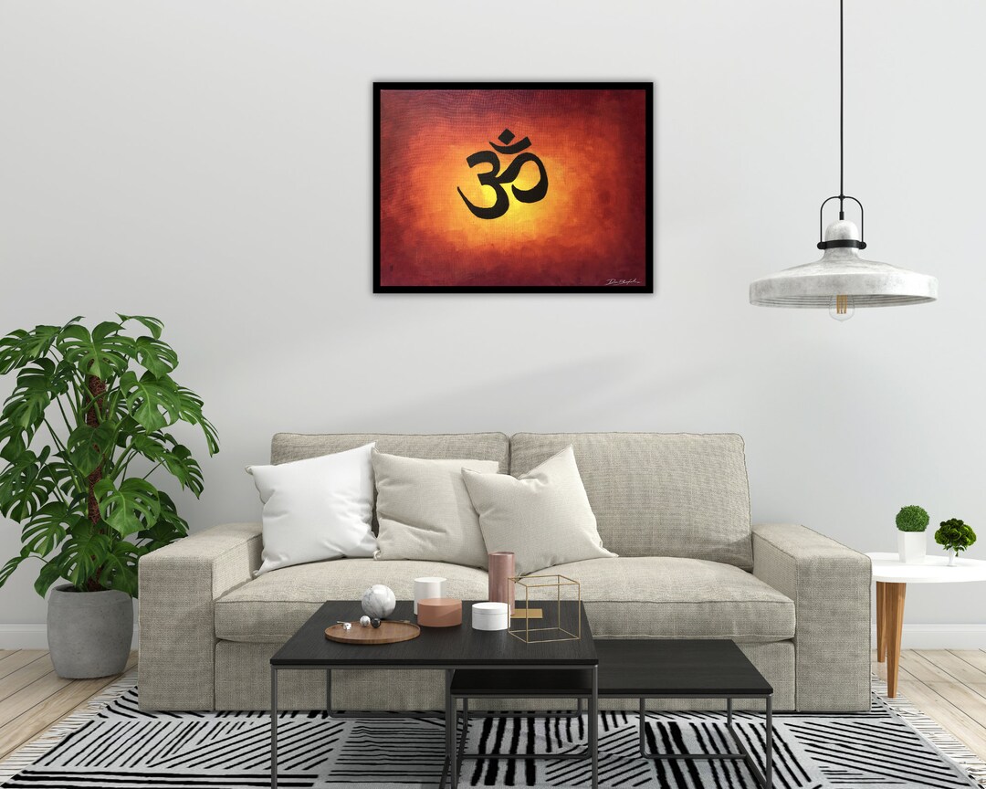 Om Painting Art, Framed Om Wall Art, Indian Wall Decor, Hindu Religious Art, Wall Art Painting ...