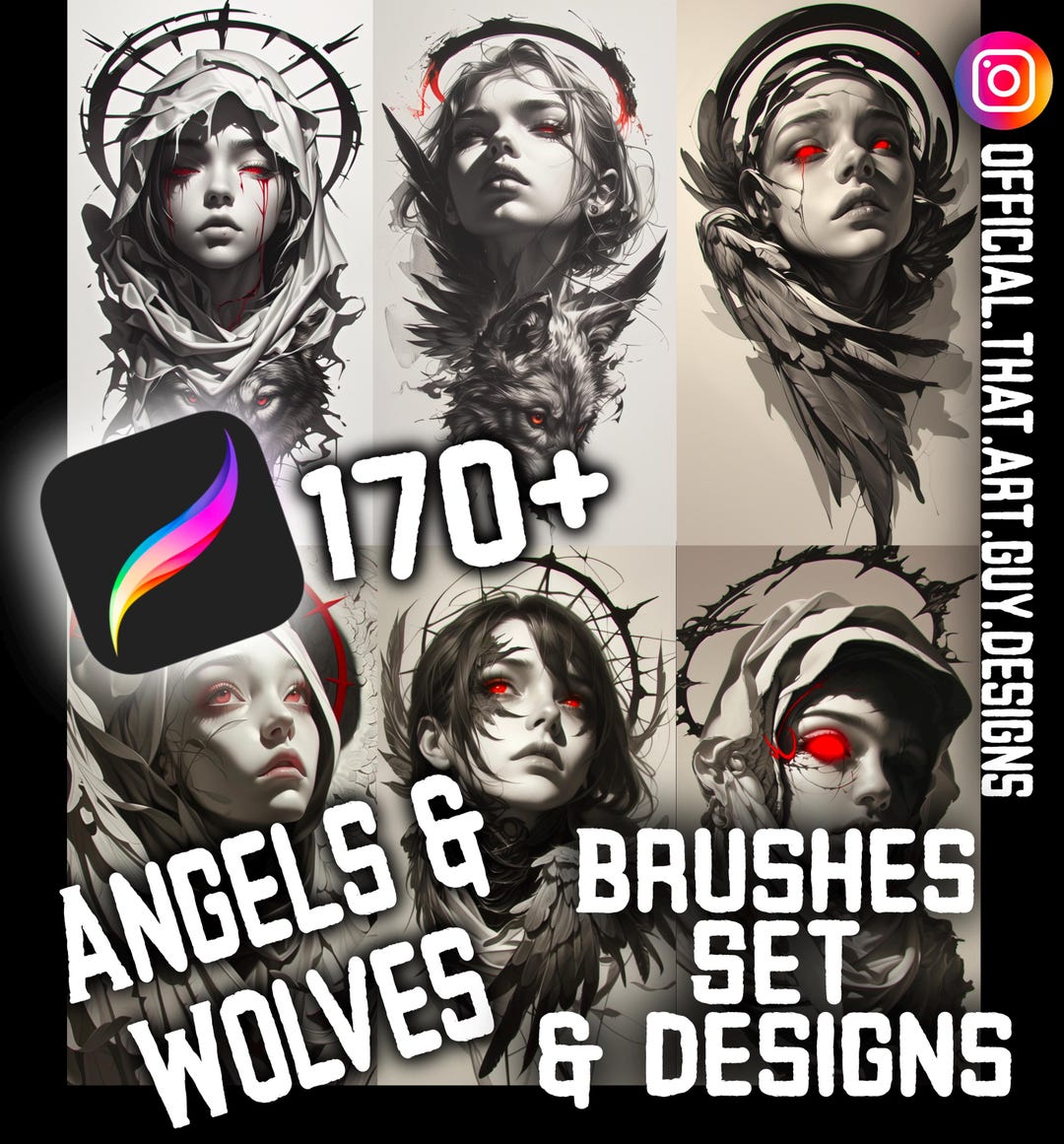 170+ Angels in the Dark Designs, Procreate Brush Set, Stamps, and ...