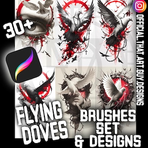 30+ Creative FLYING DOVE Designs. Procreate Brush Set, Stamps, and ...