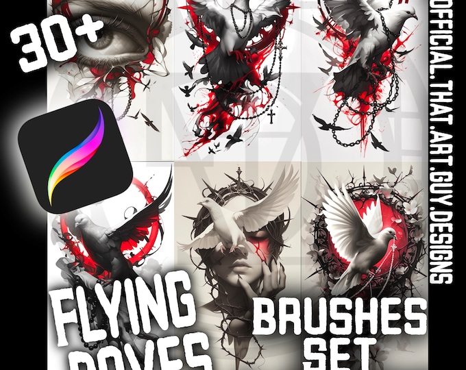 30+ Creative FLYING DOVE Designs. Procreate Brush Set, Stamps, and ...