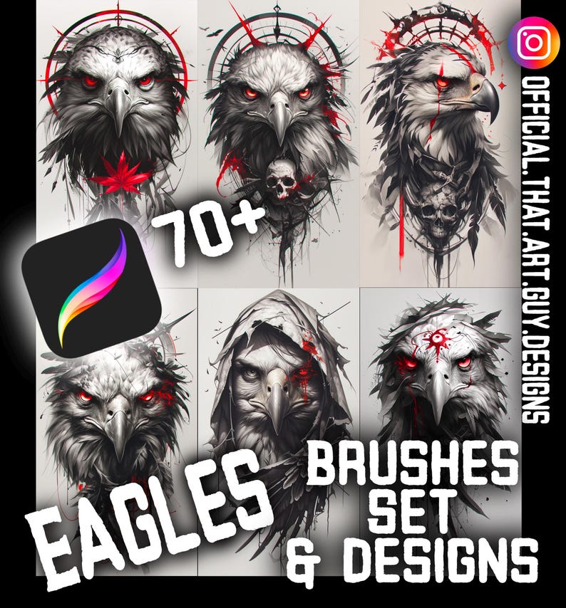 Procreate 70+ Creative Eagle Designs, Procreate Brush Set, Stamps, and Designs. Tattoo Design ...