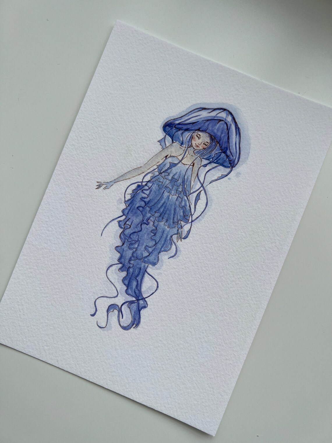 Jellyfish Fae Fairy Watercolor Art Print Illustration Fantasy Art Ocean ...