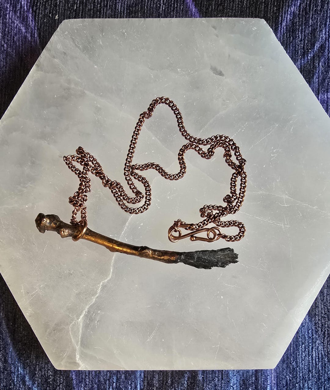 Copper Electroformed Witch's Broom Pendant Necklace With Oak and Black ...