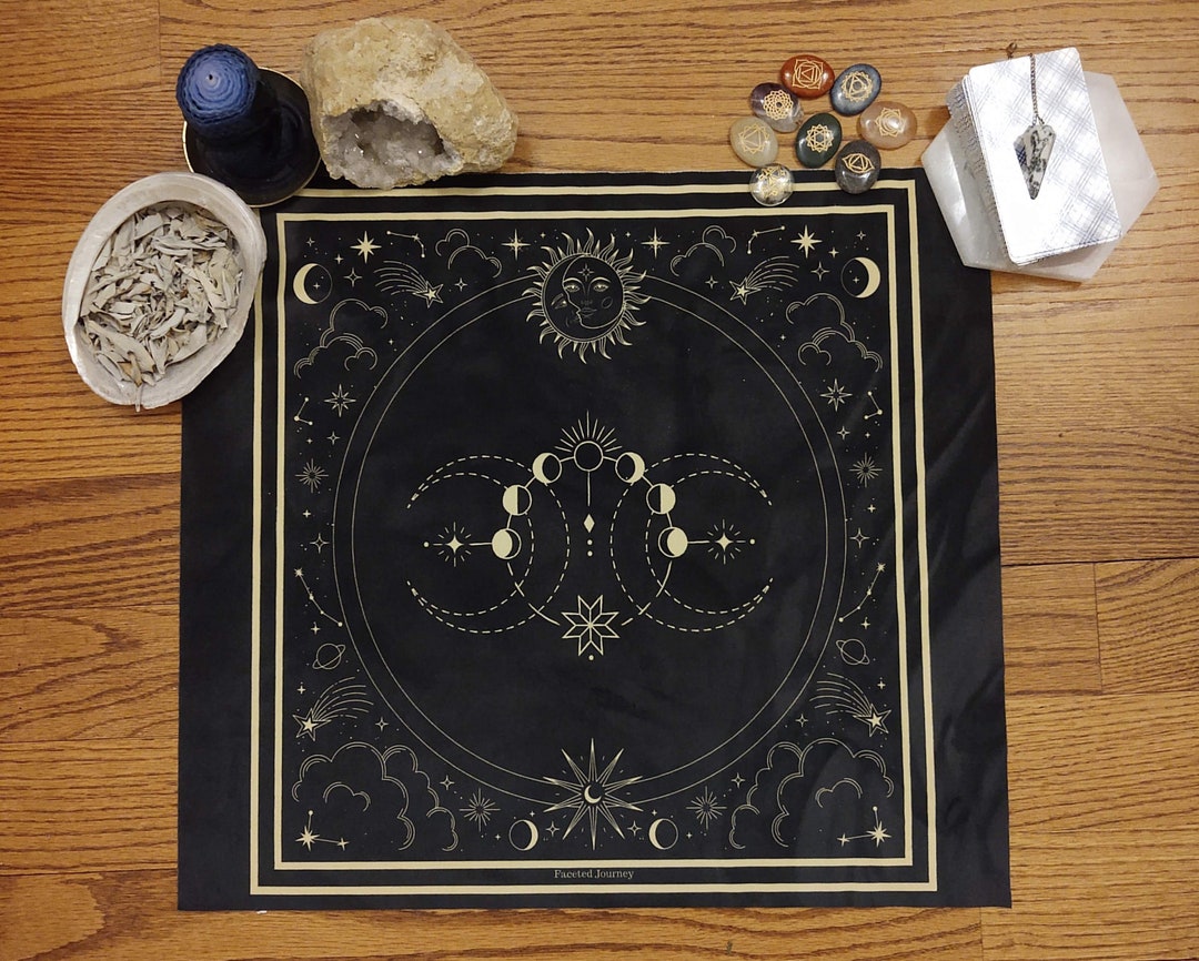 Tarot, Altar, Ritual Cloth With Moons and Celestial Images on Velvet in ...