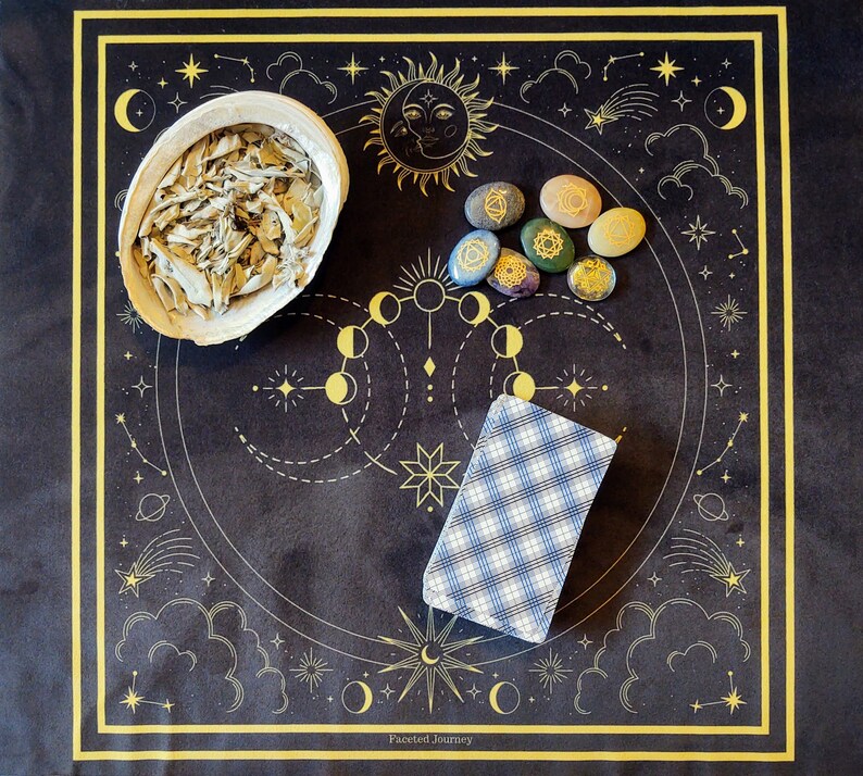 Tarot, Altar, Ritual Cloth With Moons and Celestial Images on Velvet in ...
