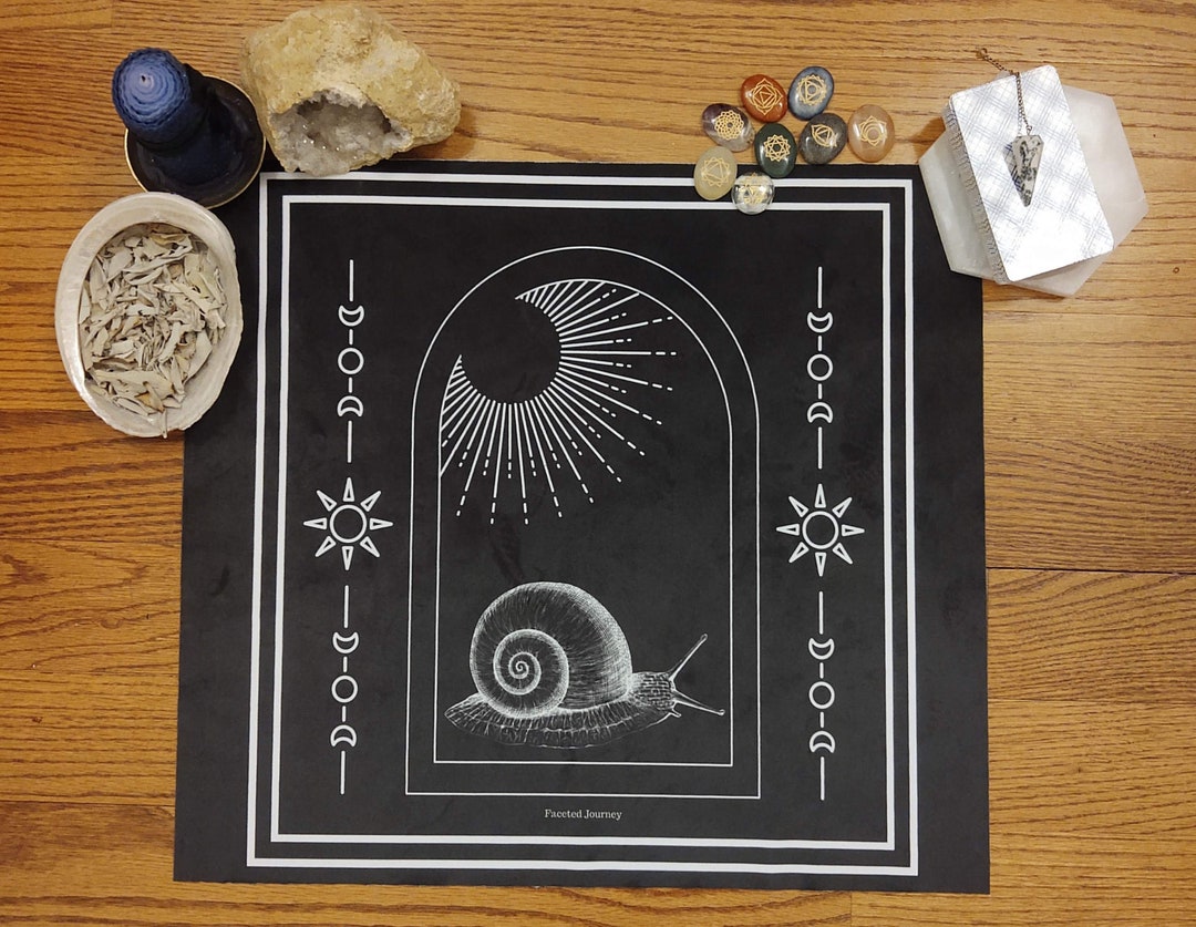 Tarot, Altar, Ritual Cloth With Snail and Sun Images on Velvet in Black ...