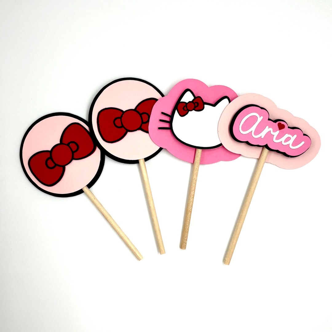 Hello Kitty Cupcake Topper: Custom Name, Red Bow Party Decor - Etsy