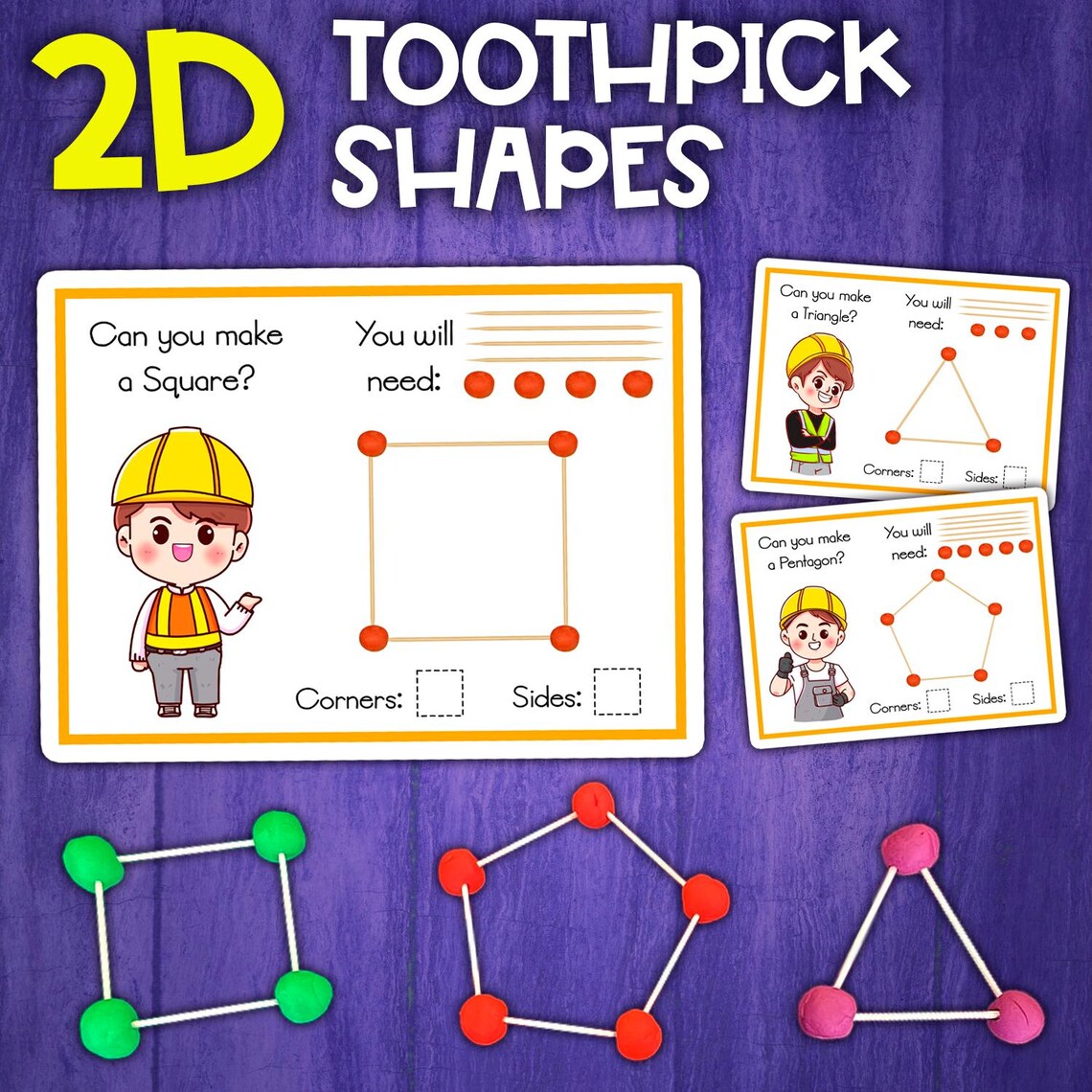 2D Shapes Toothpick and Play Dough Activity for Preschoolers Home ...