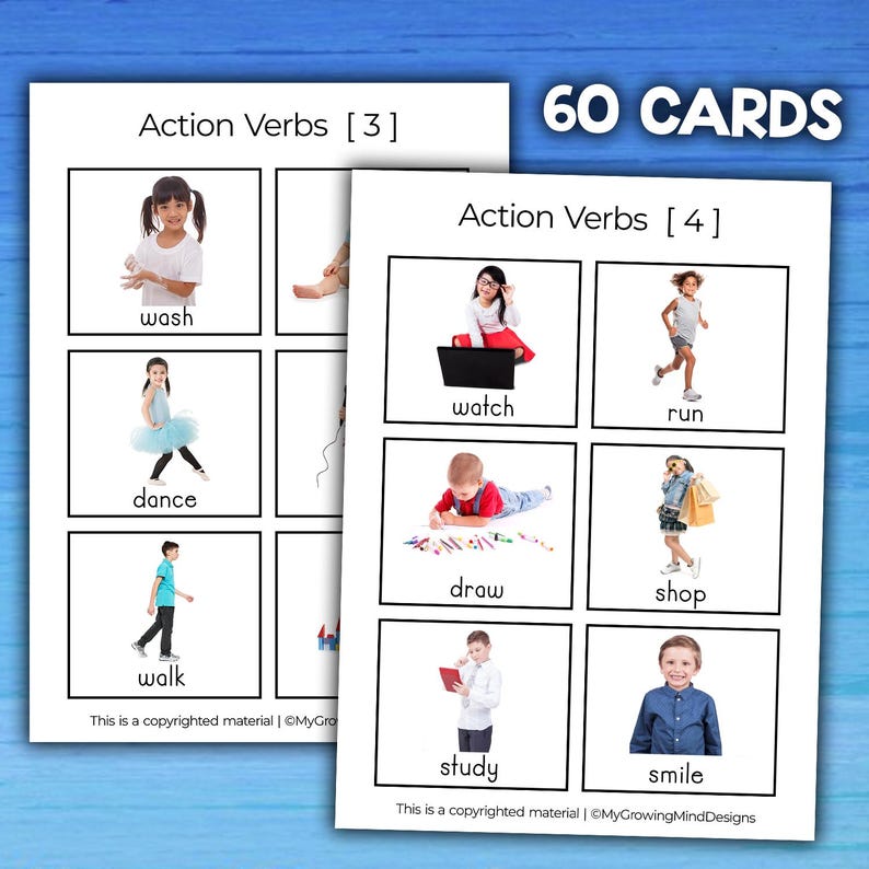 Action Verbs Picture Cards for Speech Therapy | Action Words Flashcards ...