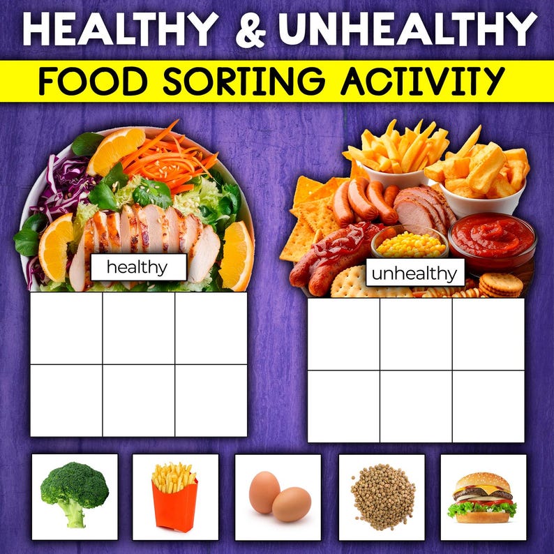 Healthy and Unhealthy Food Pictures Sorting Activity Nutrition Activity ...