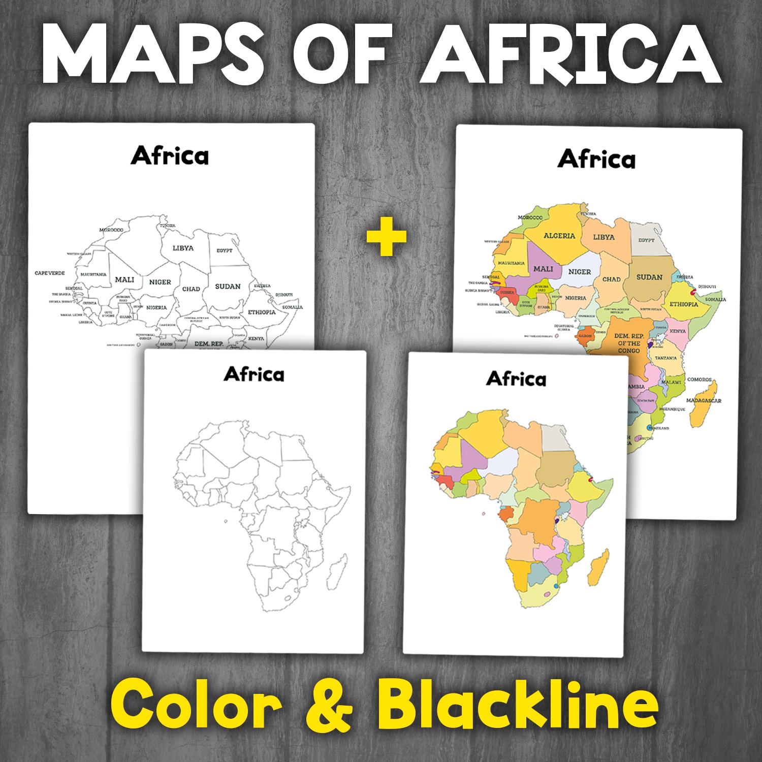 Maps of Africa color & Black White Political Map of Africa Countries of ...
