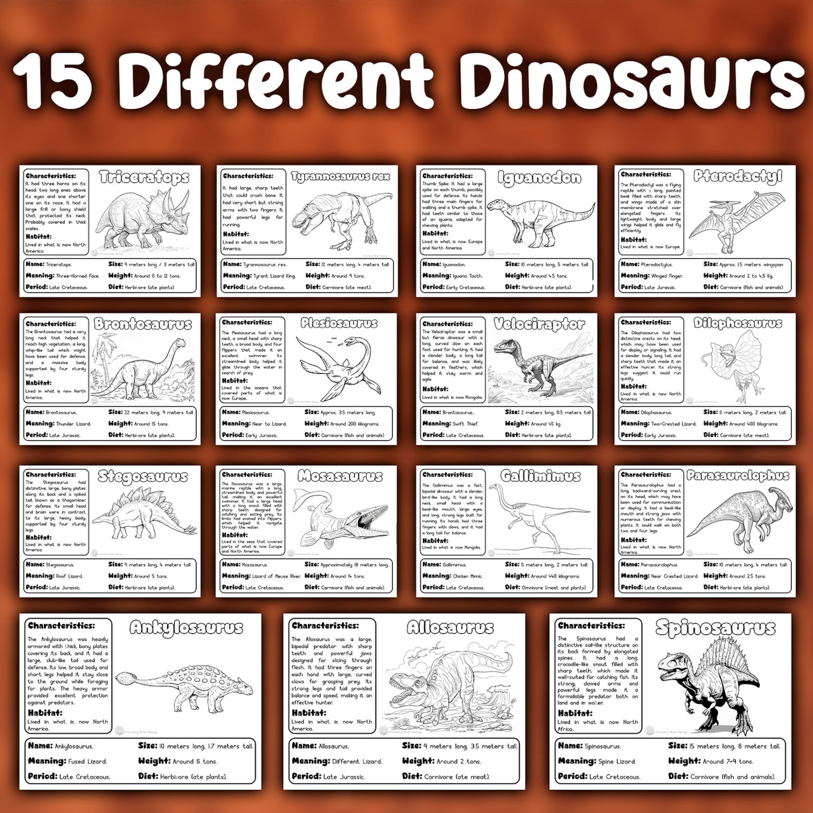 Dinosaurs Coloring Pages | WITH FACTS | Dinosaurs Coloring Book for ...