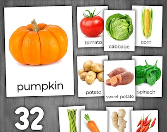 Vegetables Flashcards | Vegetables Montessori 3-PART Cards | REAL ...