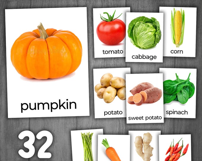 Vegetables Flashcards | Vegetables Montessori 3-PART Cards | REAL ...