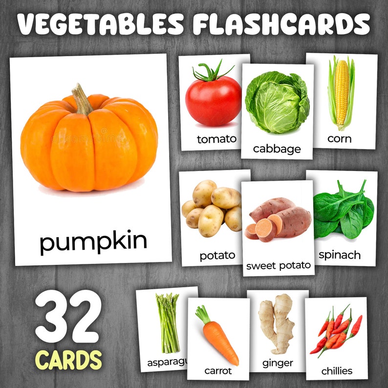 Vegetables Flashcards | Vegetables Montessori 3-PART Cards | REAL ...