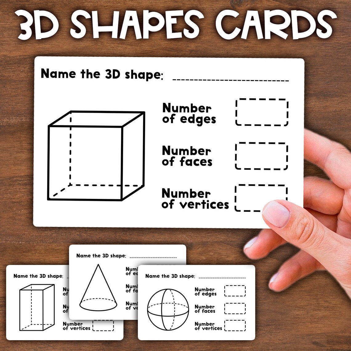 3D Shapes Cards | Edges, Sides, Vertices | 3D Shapes Worksheets ...