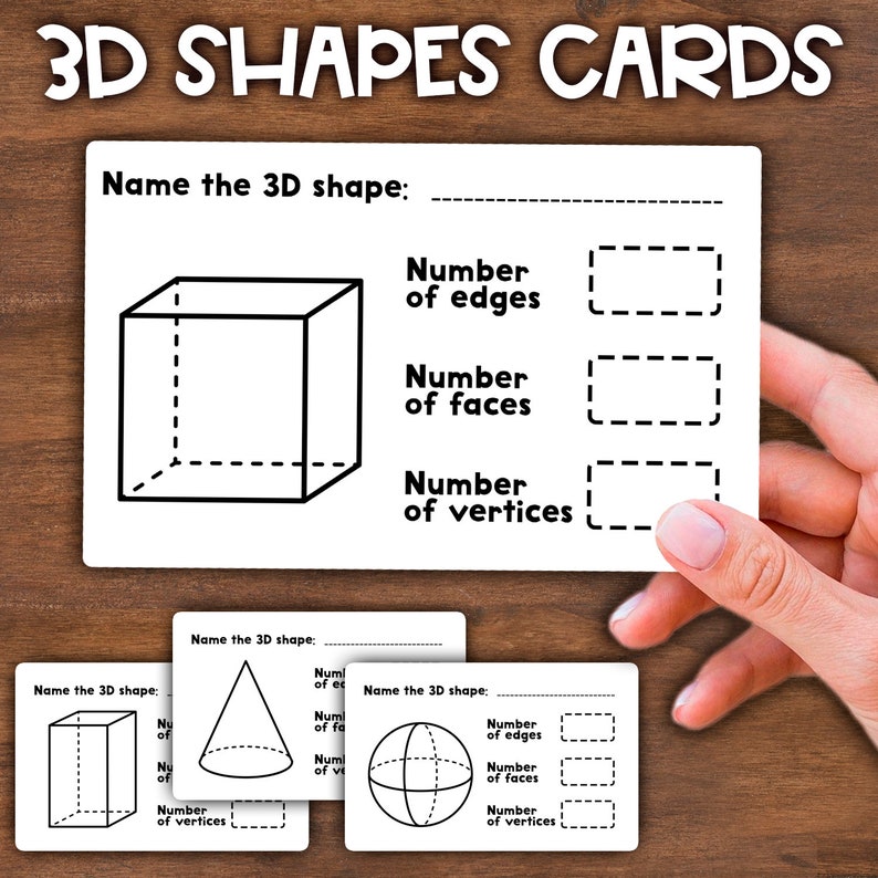 3D Shapes Cards | Edges, Sides, Vertices | 3D Shapes Worksheets ...