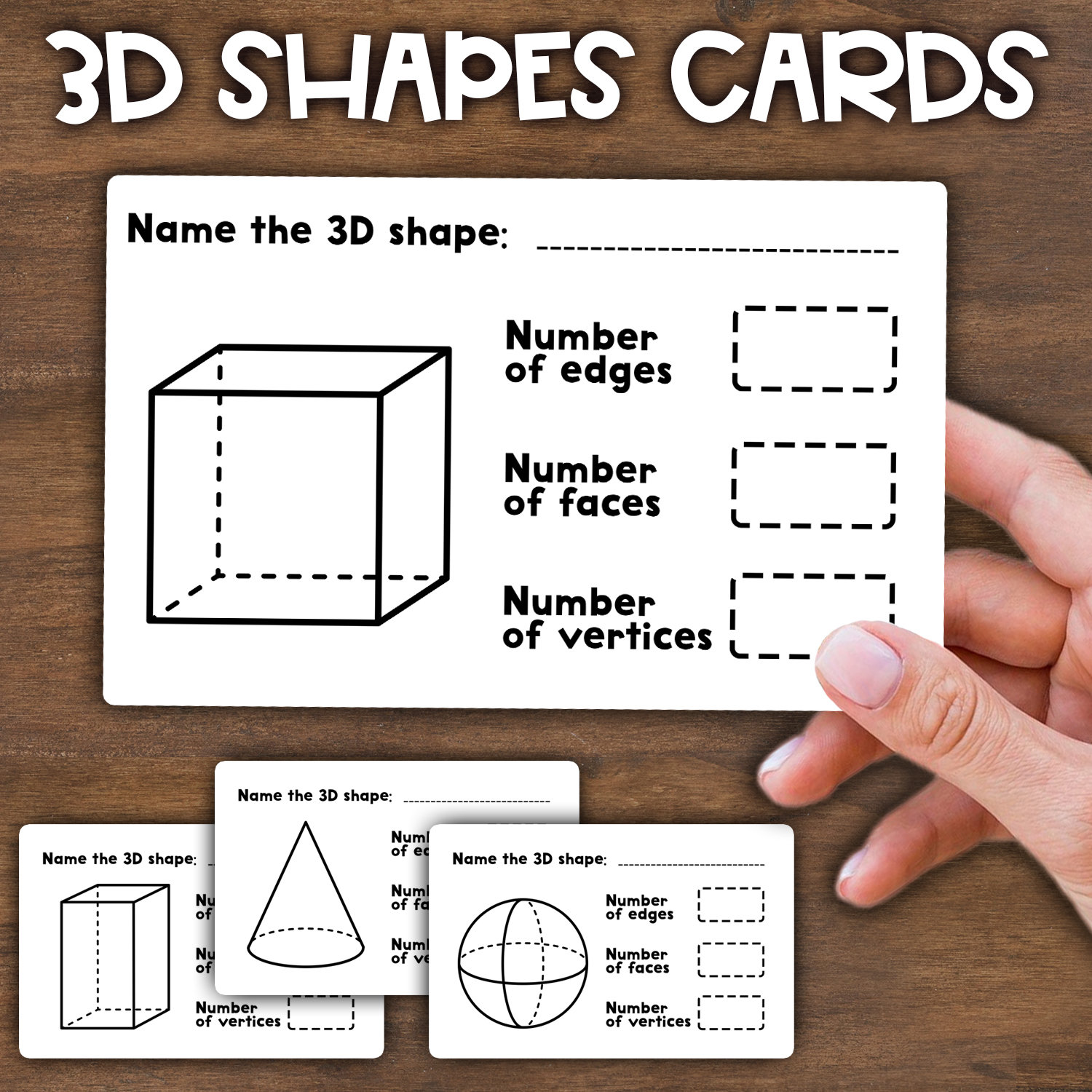 3D Shapes Cards | Edges, Sides, Vertices | 3D Shapes Worksheets ...